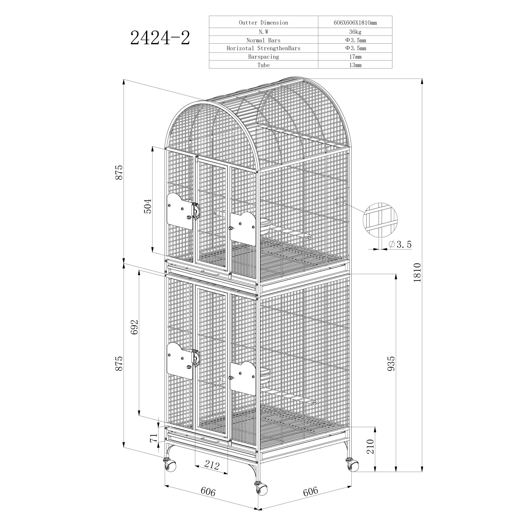 2424-2 - Double Dome Top Cage, Platinum